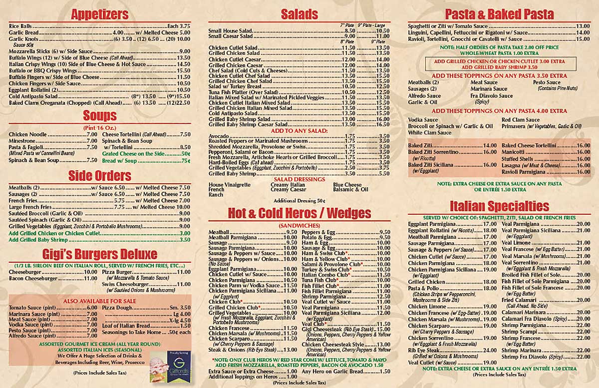Menu - Best Pizza in Yonkers at Gigi's Pizzeria